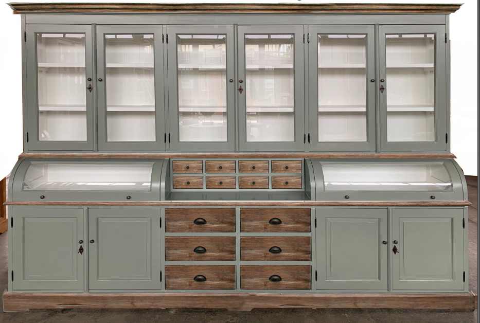 Buffet Schrank 300cm grau/weiß mit Eichenelementen Landhaus ...