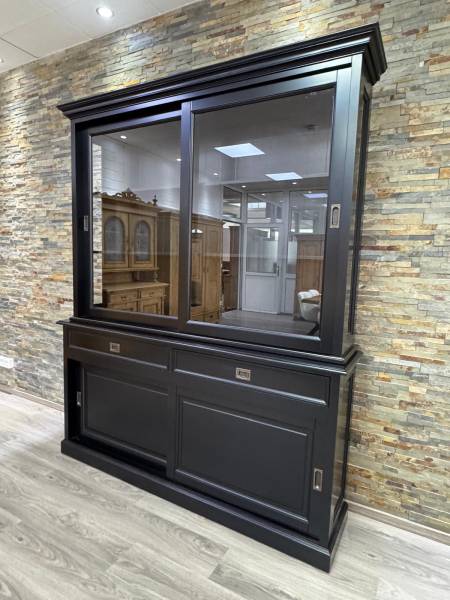 Landhaus Vitrinenschrank Neuss 150 cm Schwarz Buffetschrank
